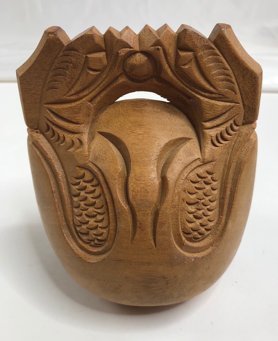 Mokugyu Wooden Fish Drum Antique Japanese Buddhist Carved Chanting ...