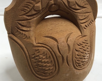 Mokugyu Wooden Fish Drum Antique Japanese Buddhist Carved Chanting ...