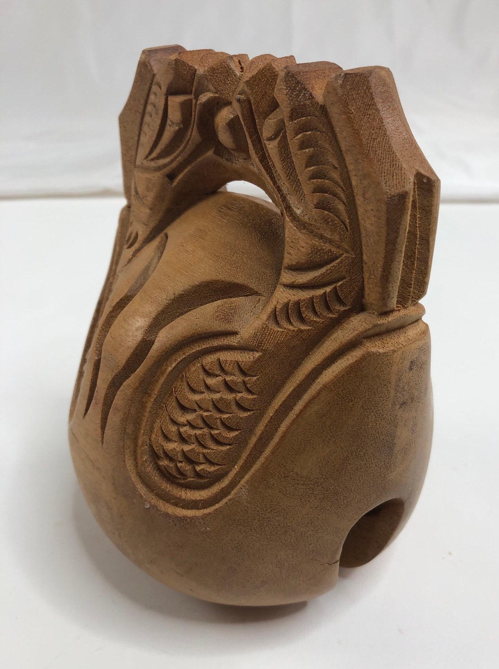 Mokugyu Wooden Fish Drum Antique Japanese Buddhist Carved Chanting ...