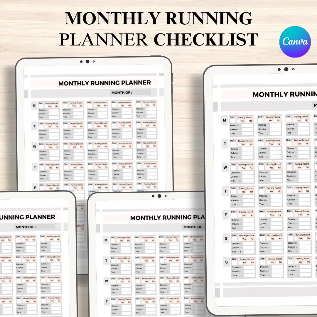 Monthly Running Planner: Weekly Exercise Tracker (digital Download) - Etsy