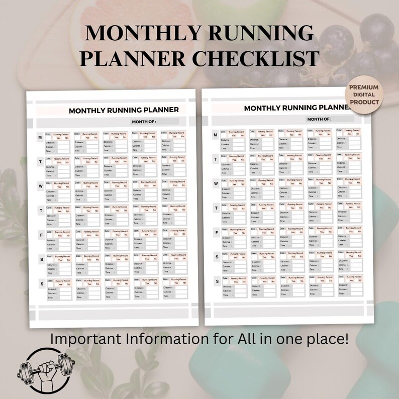Monthly Running Planner: Fitness Log Book, Workout Tracker - Etsy