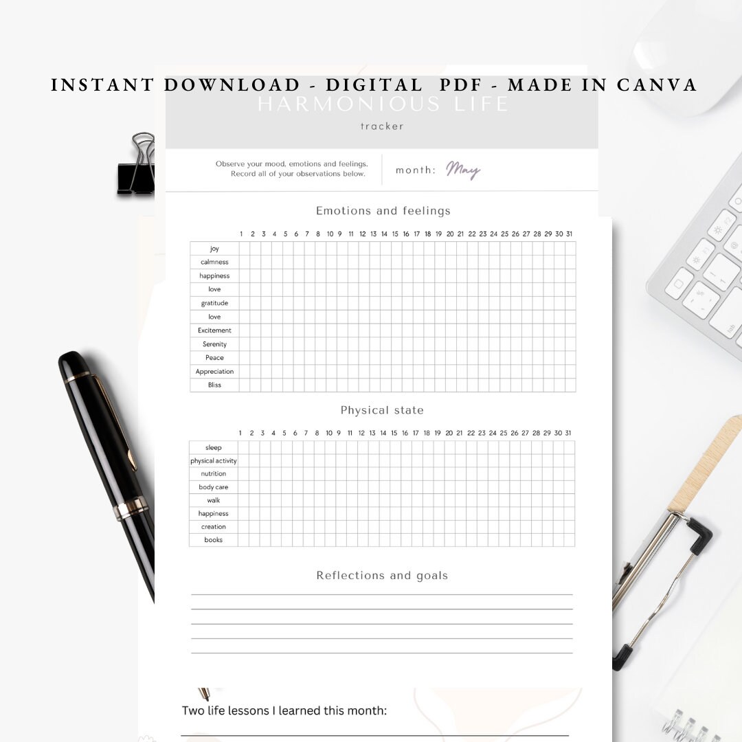 Elegant Mood Tracker Journal, Daily Planner, Emotion Tracker, Feelings ...