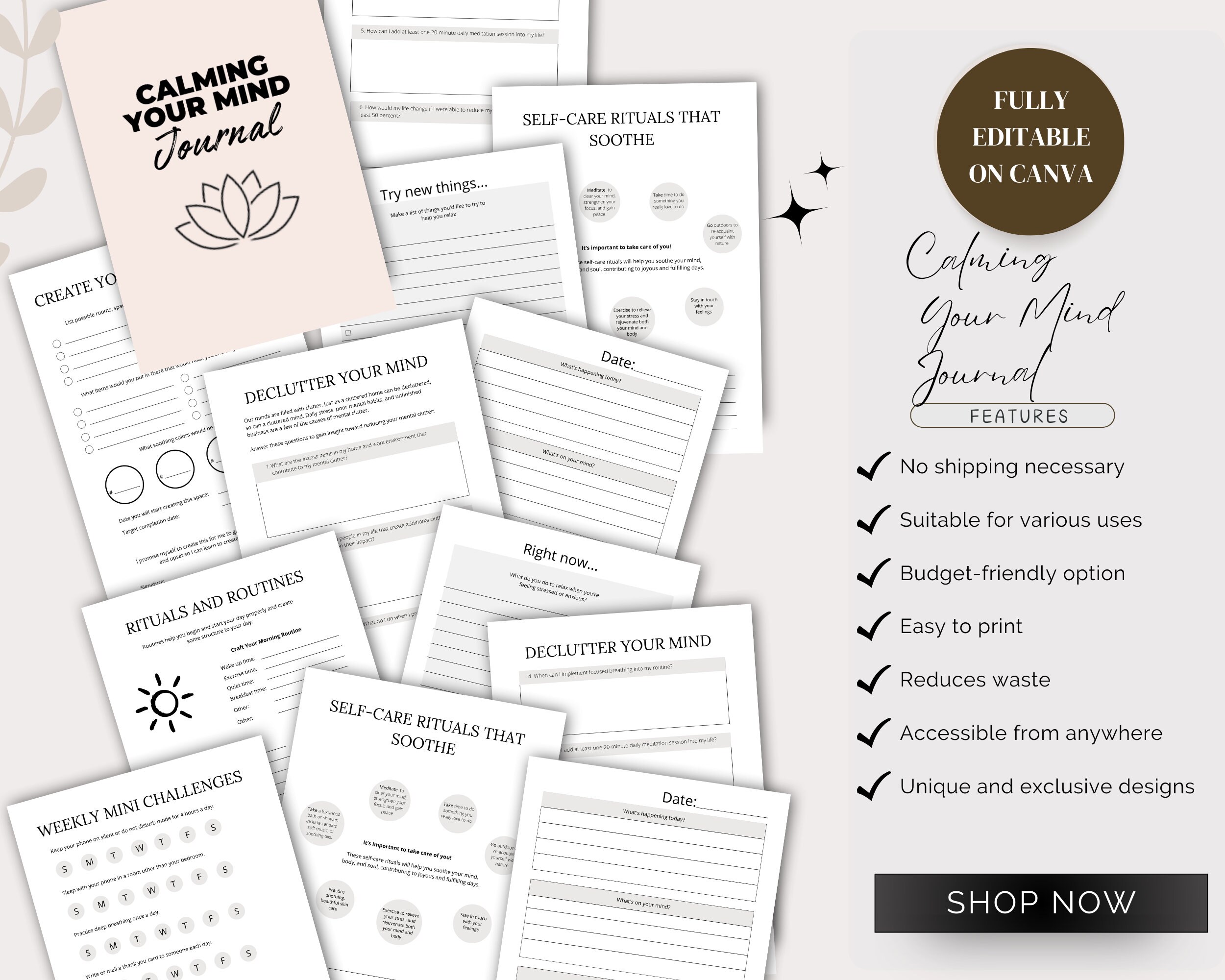 Calming Your Mind Journal, Mindfulness Planner, Self-care Diary, Mental ...