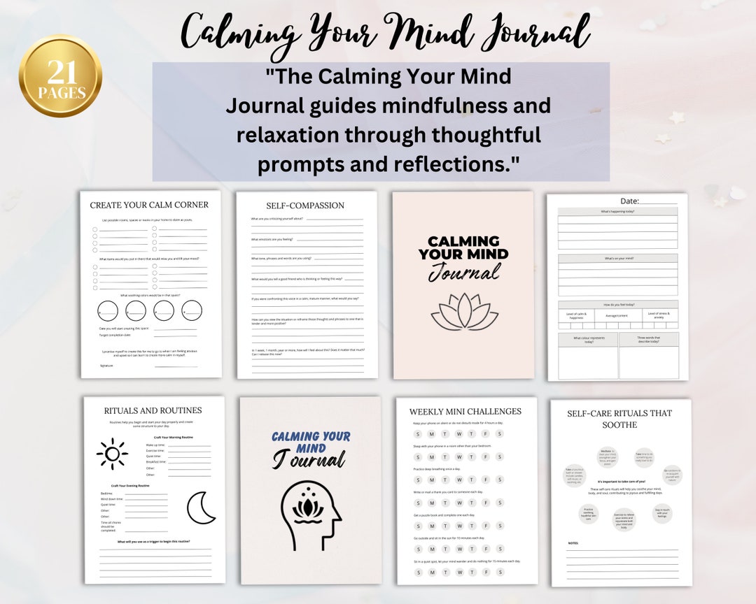 Calming Your Mind Journal, Mindfulness Planner, Self-care Diary, Mental ...