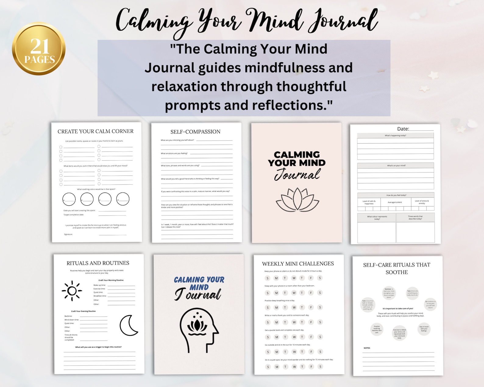 Calming Your Mind Journal, Mindfulness Planner, Self-care Diary, Mental ...