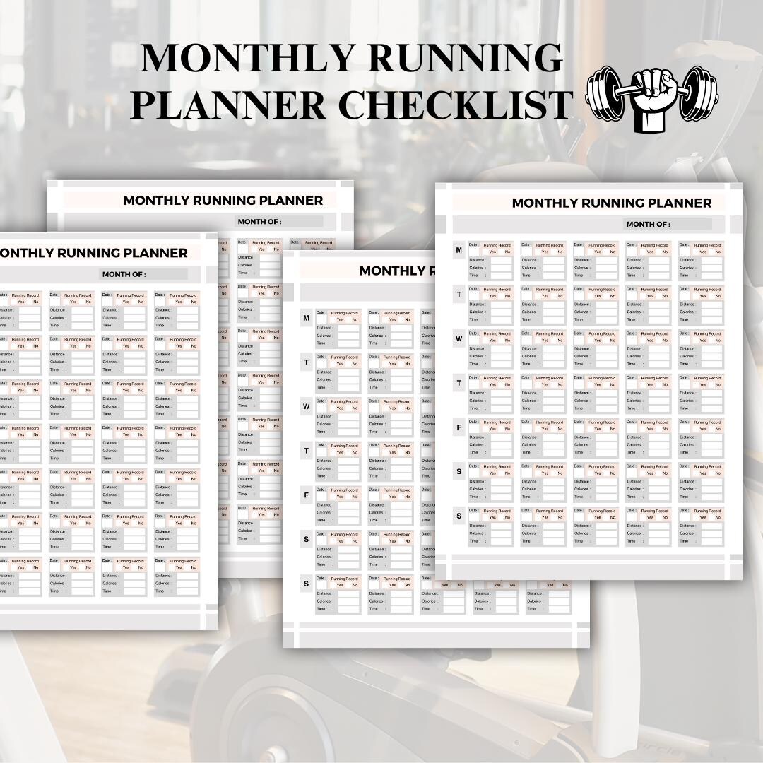 Monthly Running Planner: Weekly Exercise Tracker (digital Download) - Etsy