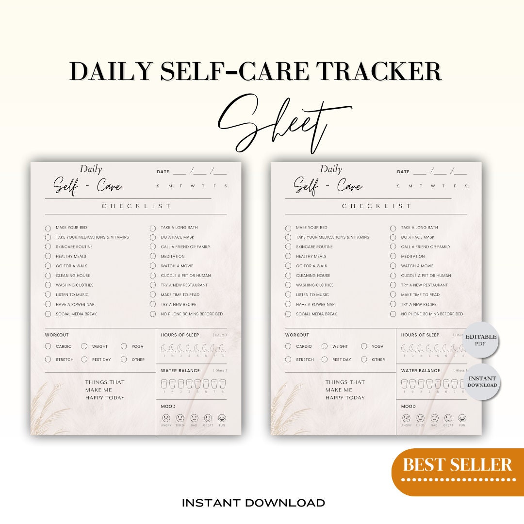 Self Care Checklist Notepad, Daily Routine Planner, Wellness Tracker ...