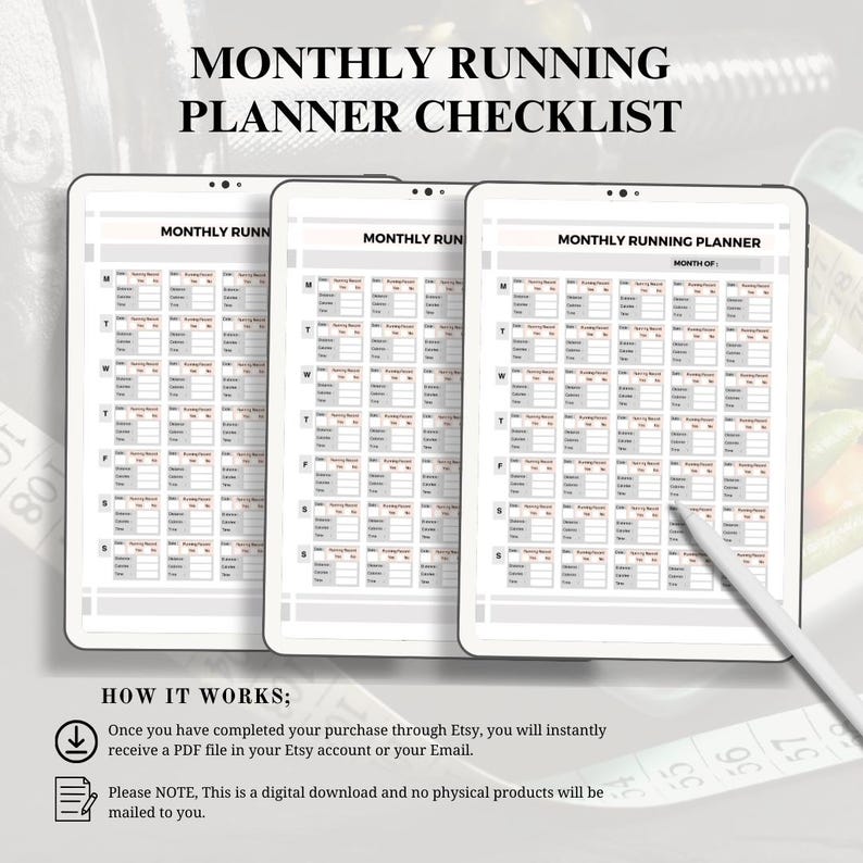 Monthly Running Planner: Weekly Exercise Tracker (digital Download) - Etsy