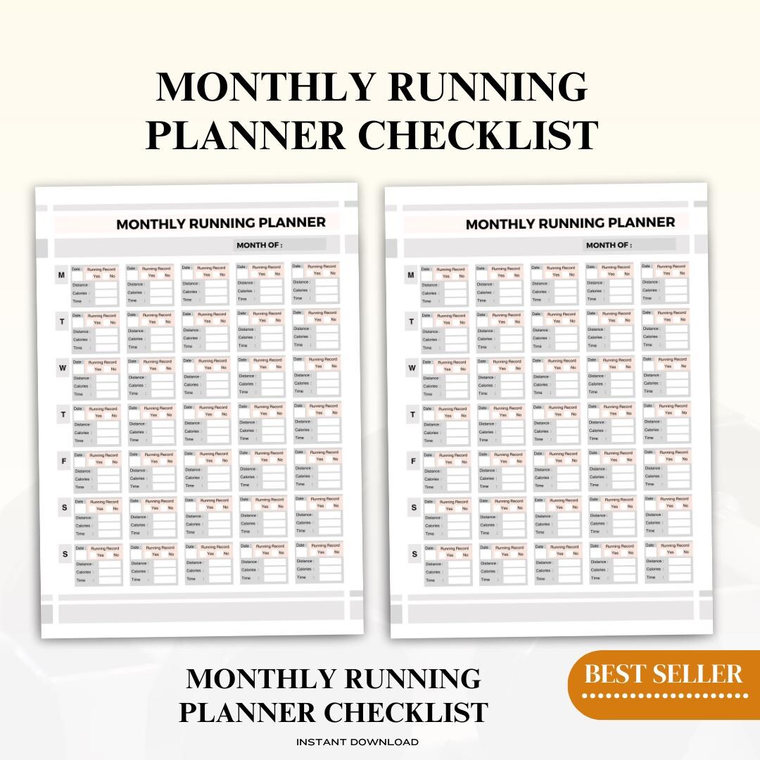 Monthly Running Planner: Fitness Log Book, Workout Tracker - Etsy