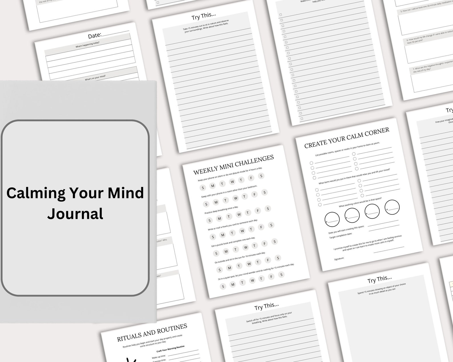 Calming Your Mind Journal, Mindfulness Planner, Self-care Diary, Mental ...