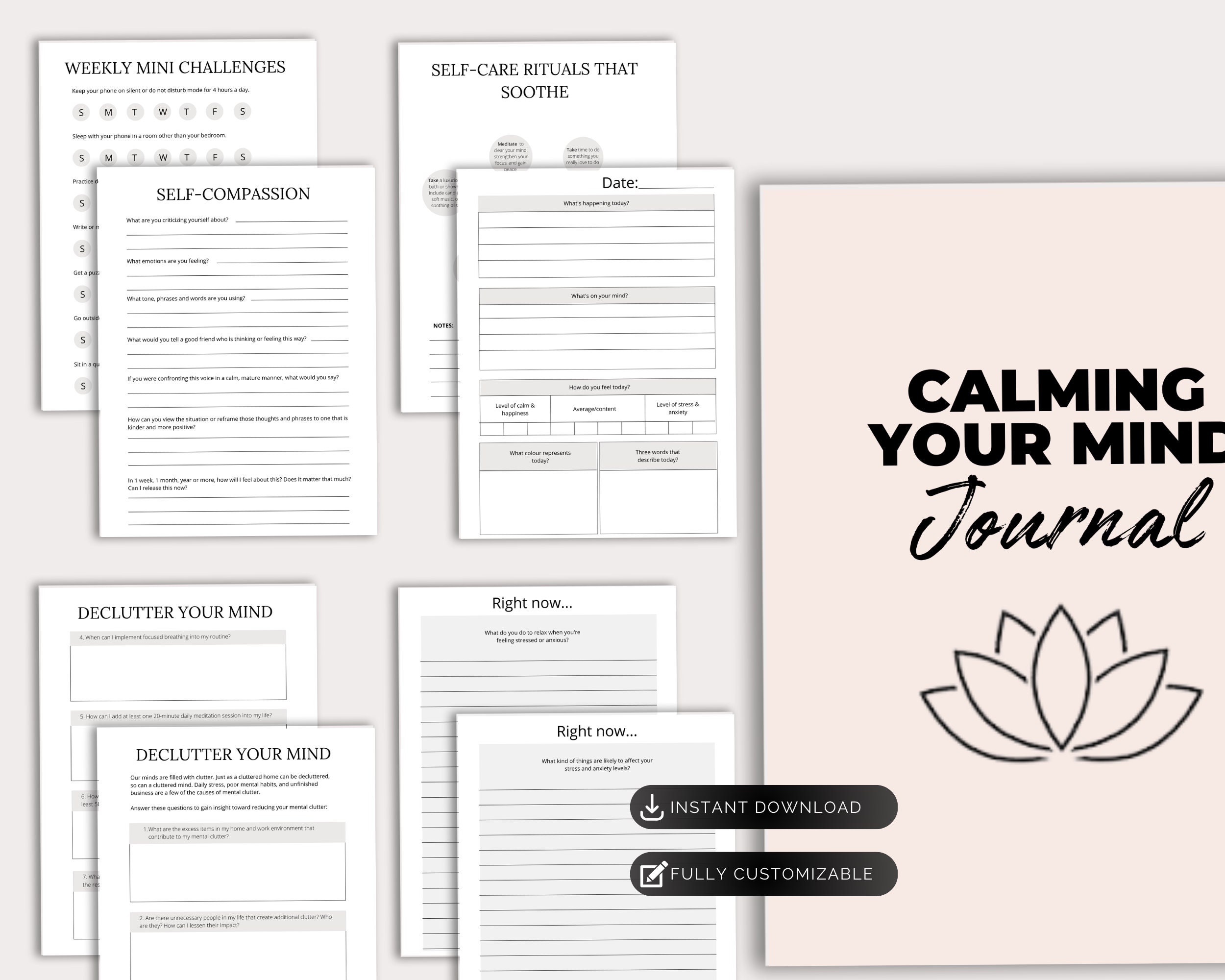 Calming Your Mind Journal, Mindfulness Planner, Self-care Diary, Mental ...