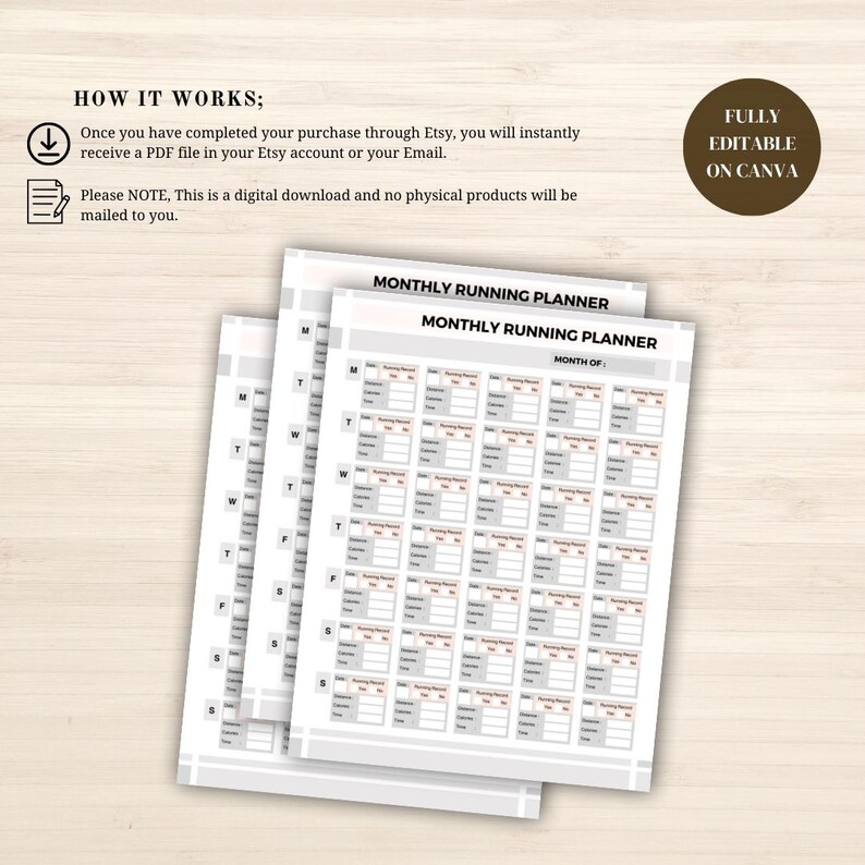 Monthly Running Planner: Weekly Exercise Tracker (digital Download) - Etsy