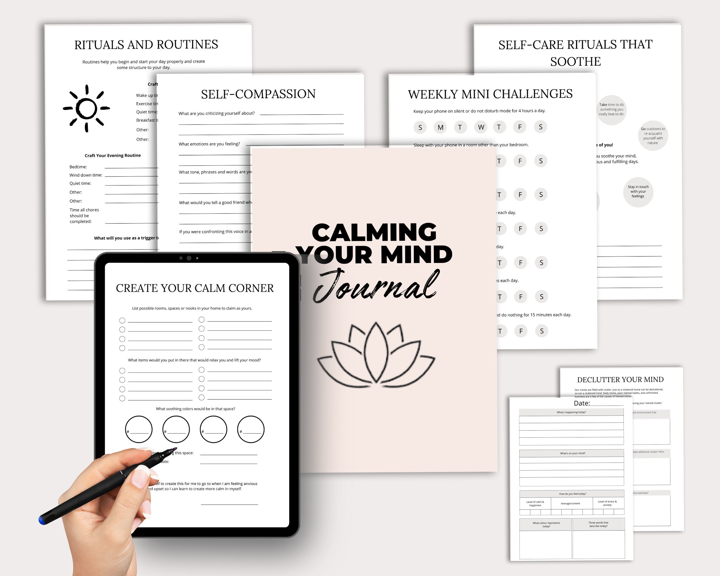 Calming Your Mind Journal, Mindfulness Planner, Self-care Diary, Mental ...