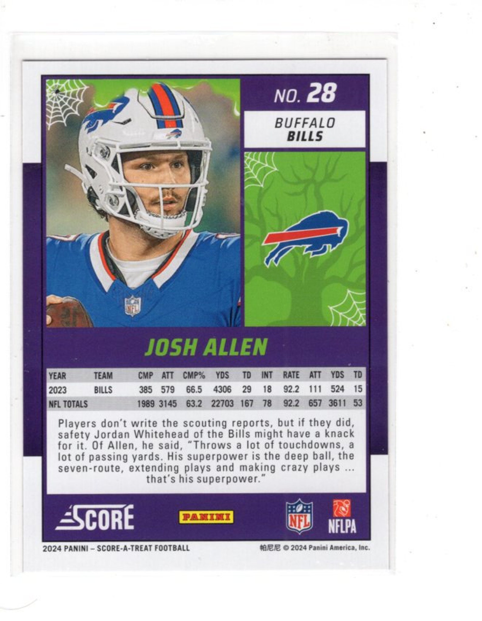 Josh Allen 2024 Panini Score Halloween Orange Pumpkins Football Card 28 ...