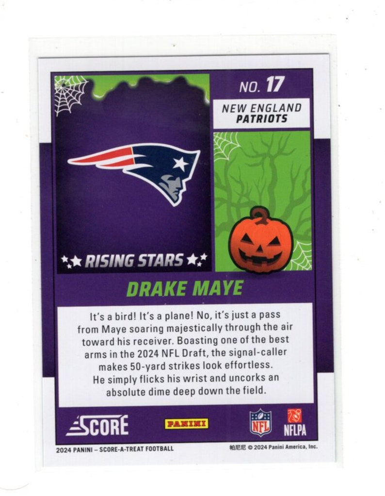 Drake Maye RC 2024 Panini Score Halloween Green Bats Rookie Card 17 New ...