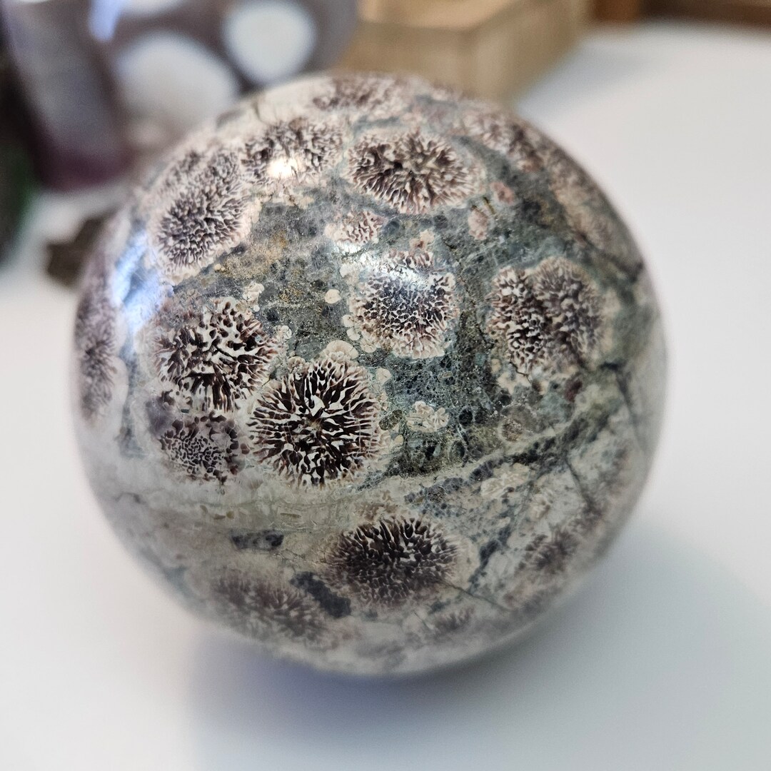 Green Flower Jasper - Green Fireworks Stone - Sphere - Green Sakura ...