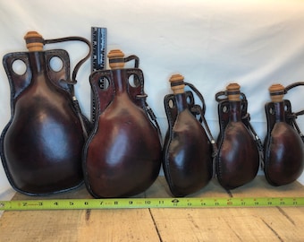 1,25l 2.6 Pint Stainless Steel Leather Canteen, Medieval Leather Flask ...