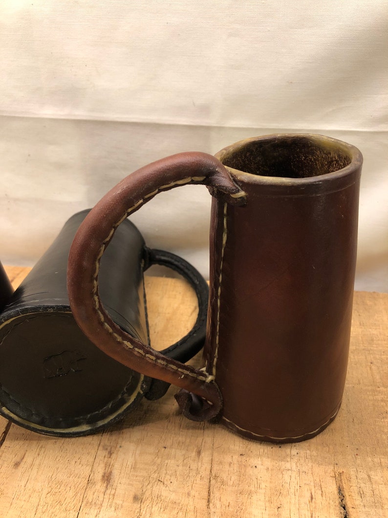 Matched Pair Leather Tankards Leather Jack Leather Beer - Etsy