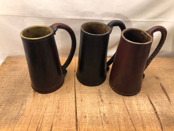Matched Pair Leather Tankards Leather Jack Leather Beer - Etsy