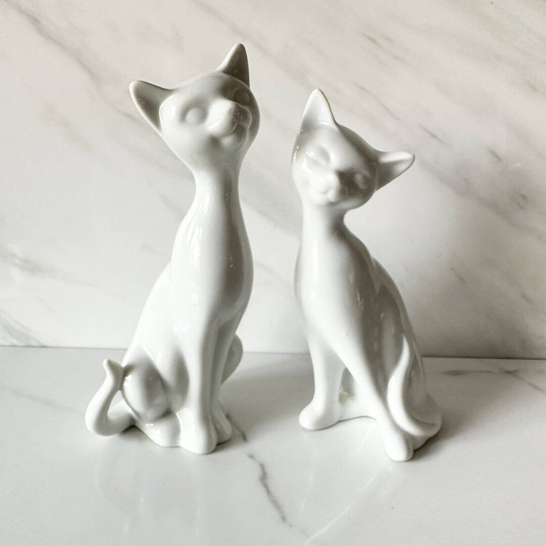 Otagiri MCM Ceramic Porcelain Siamese White Cats Figurine Japan OMC ...