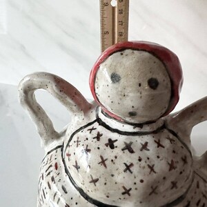 Handmade POTTERY COVERED DOME Cheese / Butter Lady Folk Art Lid Glazed ...