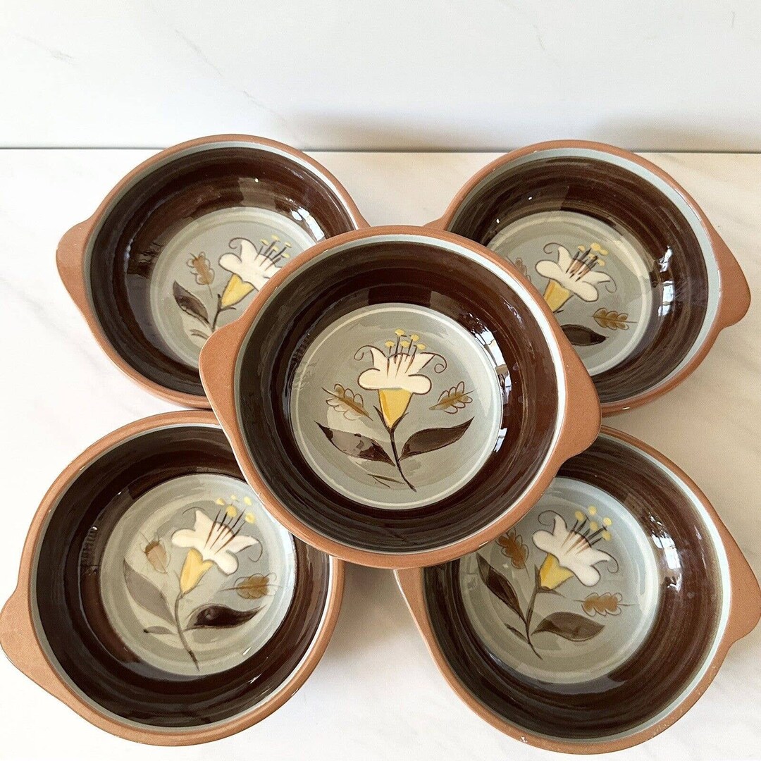 Lot of 5 Stangl Pottery 6-1/8" Lugged Soup Bowls Handles Golden Harvest ...