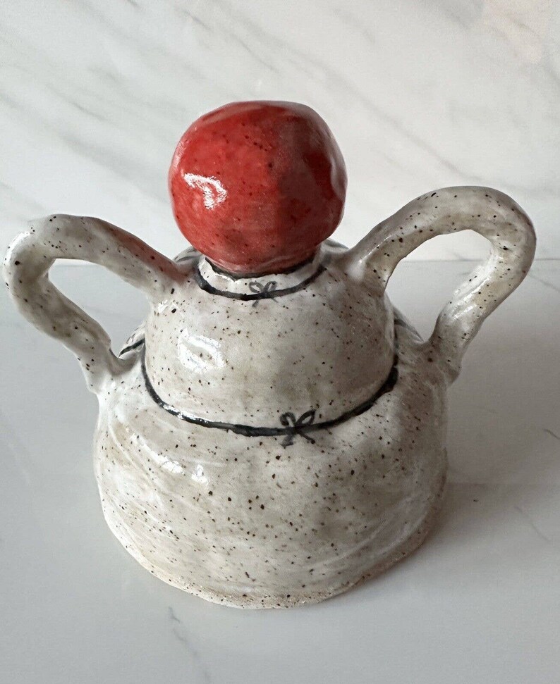 Handmade POTTERY COVERED DOME Cheese / Butter Lady Folk Art Lid Glazed ...