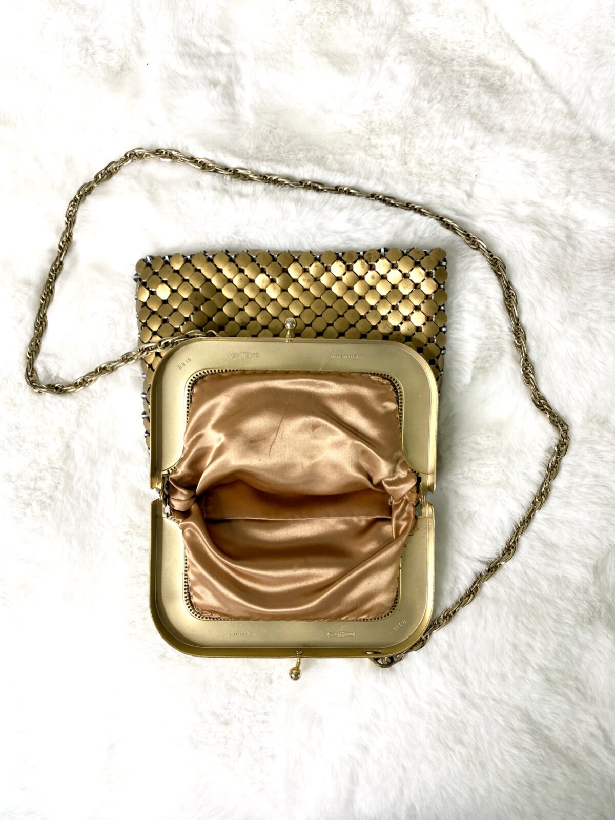 Vintage WHITING & DAVIS Gold Mesh Gold Frame Evening Bag Formal Wedding ...