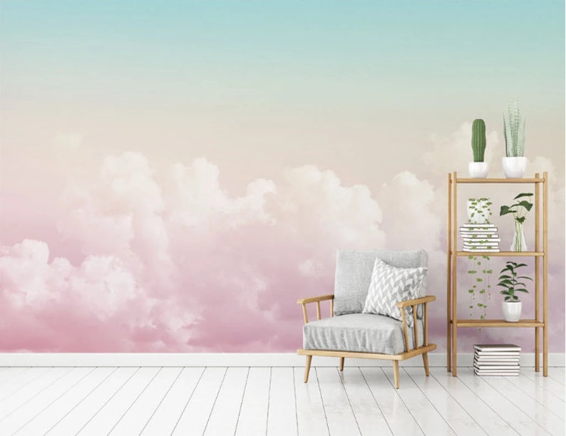 Pink Sky Wallpaper Mural: Peel and Stick, Reusable Wall Art - Etsy
