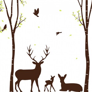 Birch Tree Deer Wall Mural: Peel and Stick Fabric Decal - Etsy
