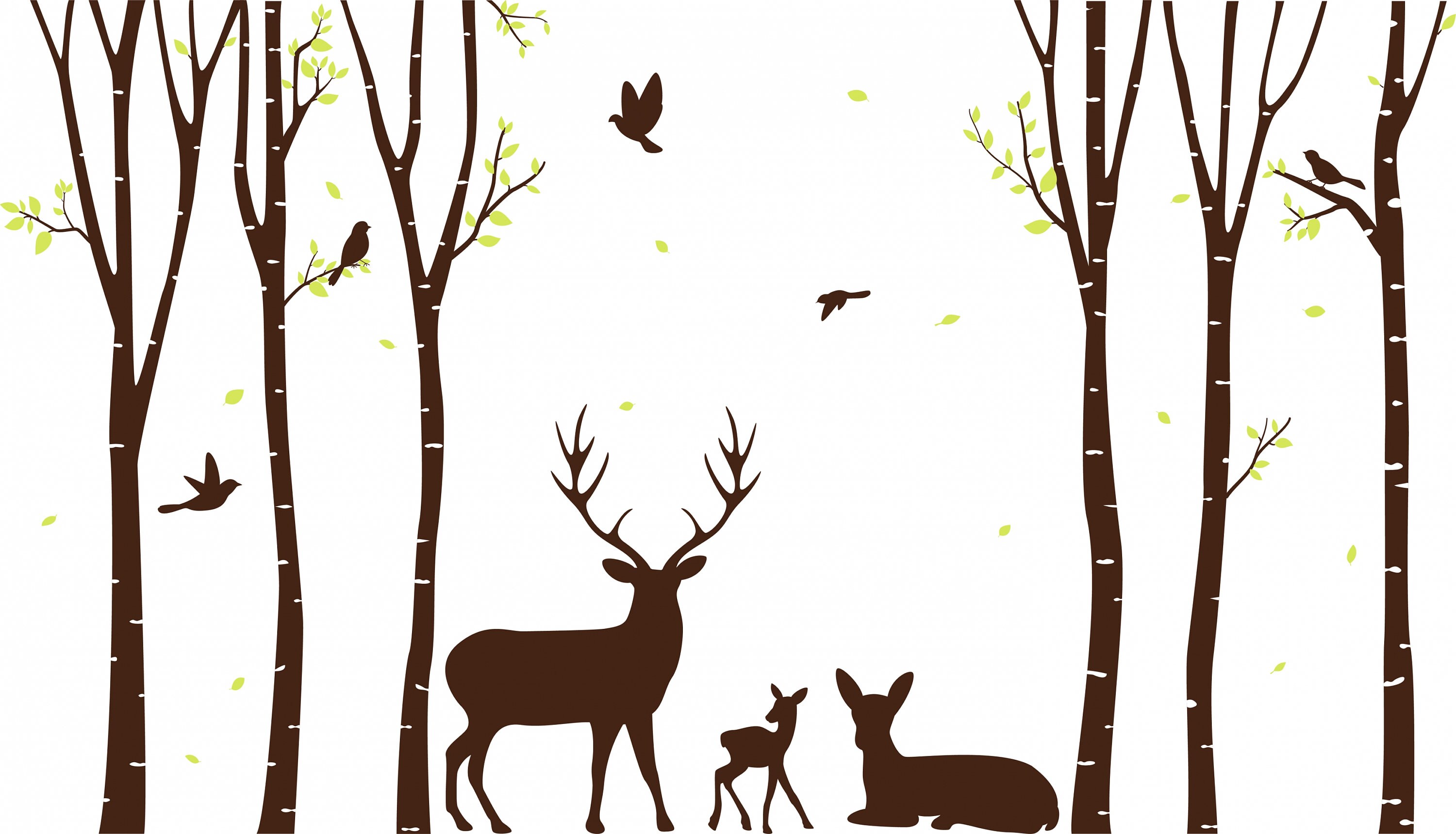 Birch Tree Deer Wall Mural: Peel and Stick Fabric Decal - Etsy