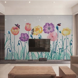 Poppy Flower Peel and Stick Wallpaper: Removable Floral Wall Mural - Etsy
