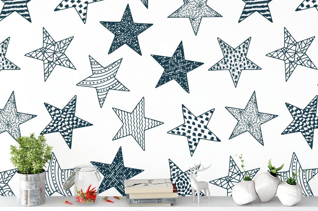 Cyan Star Peel and Stick Wallpaper: Removable Wall Mural - Etsy