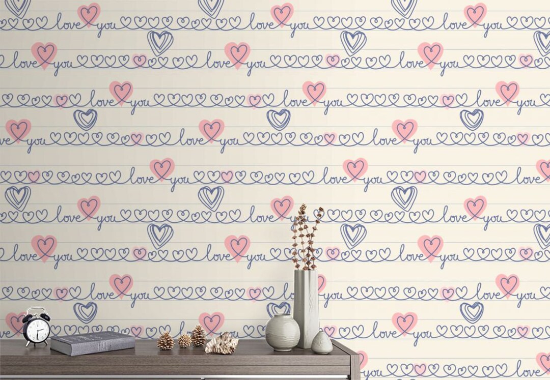 Fabric Peel and Stick Removable Stylized Hearts of Doodles and Amorous ...