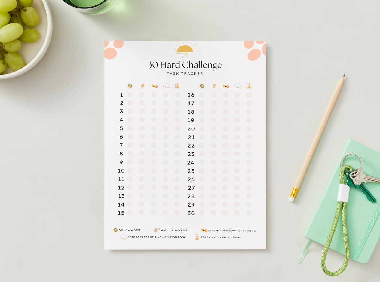 30 Hard, 30 Hard Challenge, 30 Hard Instant Digital/printable Tracker ...