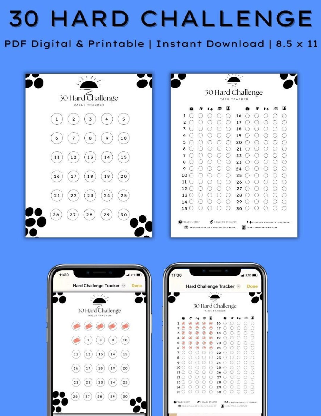 30 Hard Black and White, 30 Hard Challenge, 30 Hard Instant Digital ...