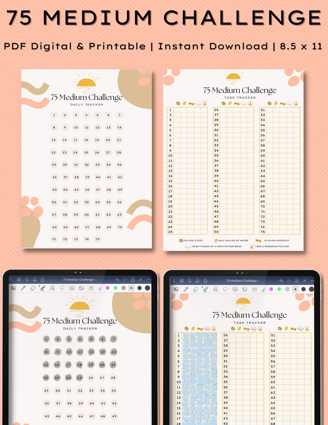 75 Medium, 75 Medium Challenge Tracker, 75 Medium Instant Digital or ...