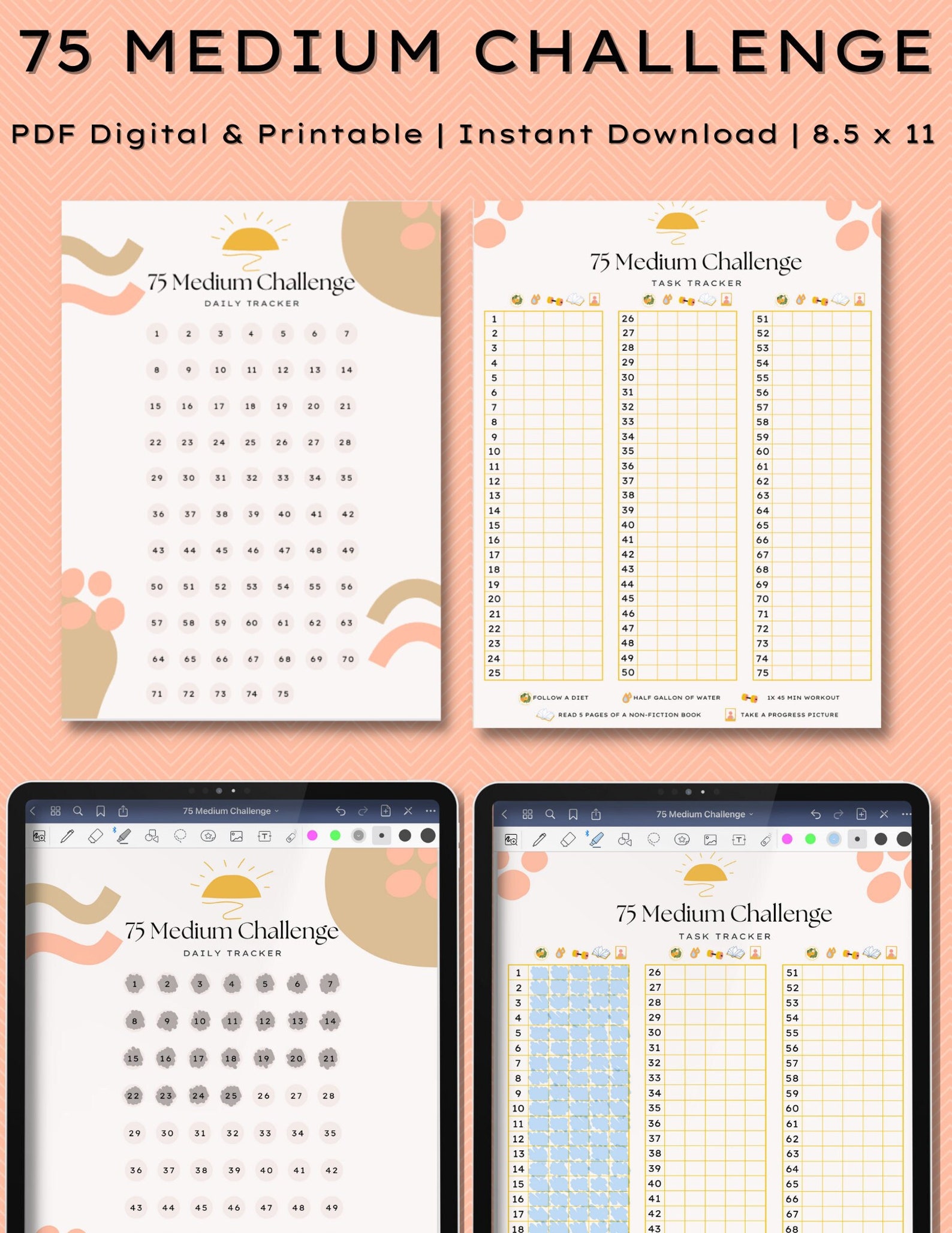 75 Medium, 75 Medium Challenge Tracker, 75 Medium Instant Digital or ...