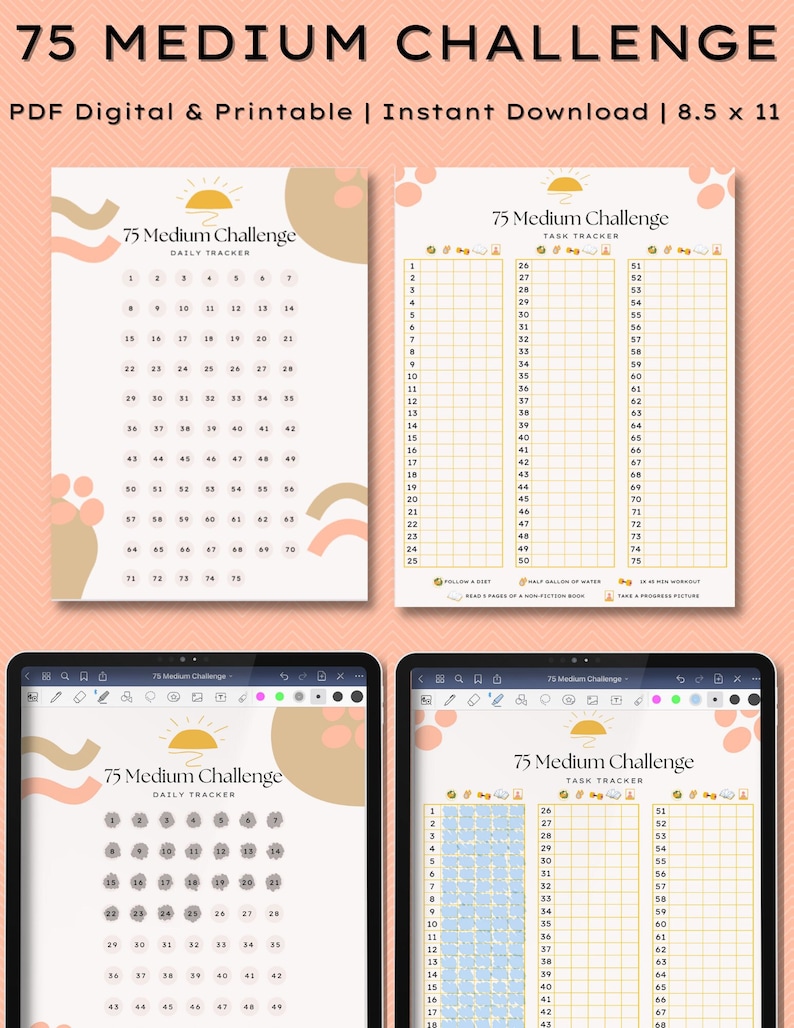 75 Medium, 75 Medium Challenge Tracker, 75 Medium Instant Digital or ...