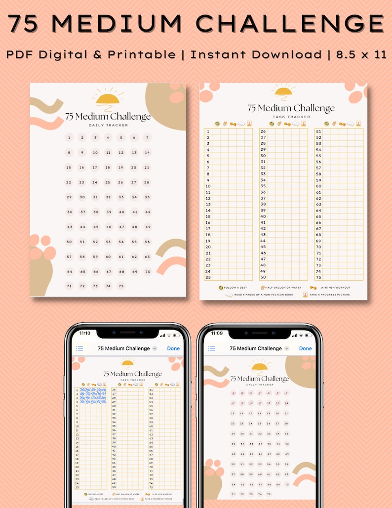 75 Medium, 75 Medium Challenge Tracker, 75 Medium Instant Digital or ...