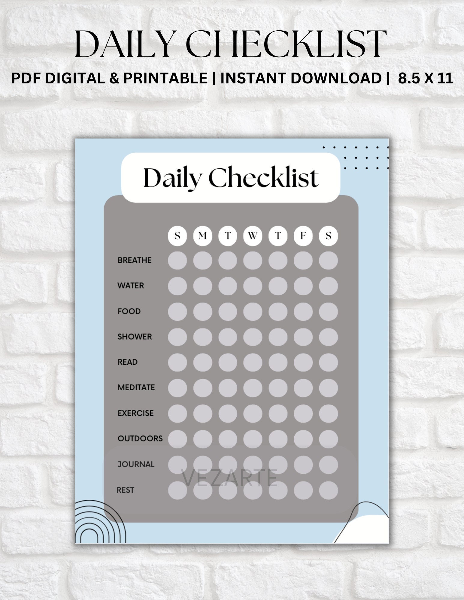Wellness Daily Accountability Checklist | Wellness Weekly Checklist ...