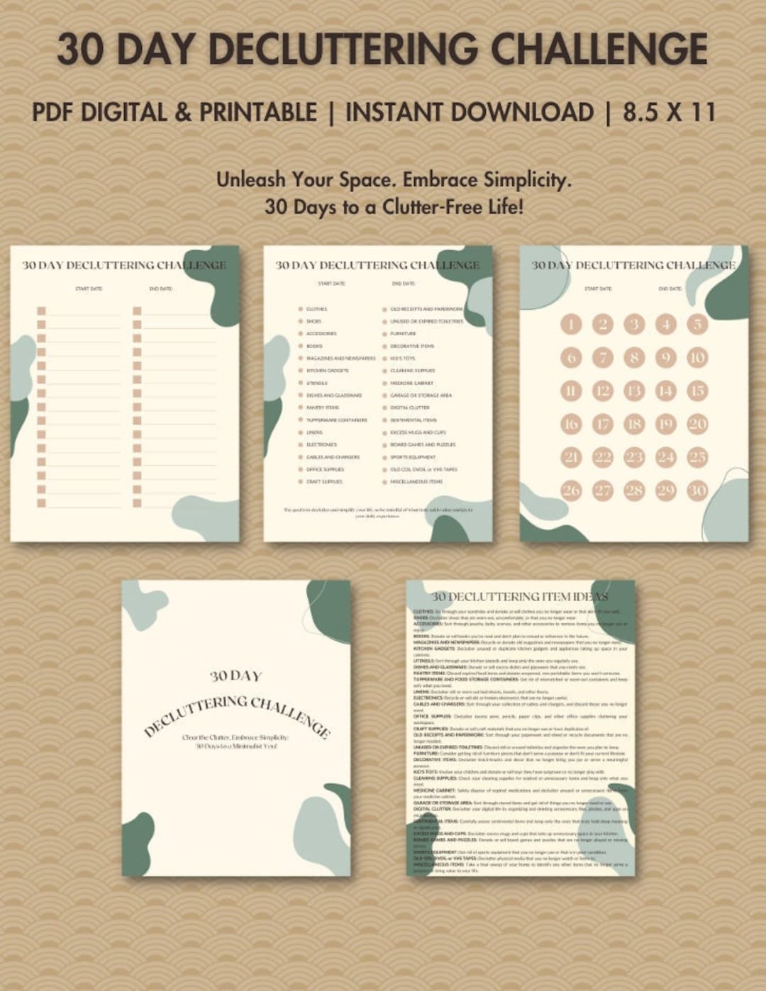 30 Day Decluttering Challenge/checklist, Minimalism Challenge ...