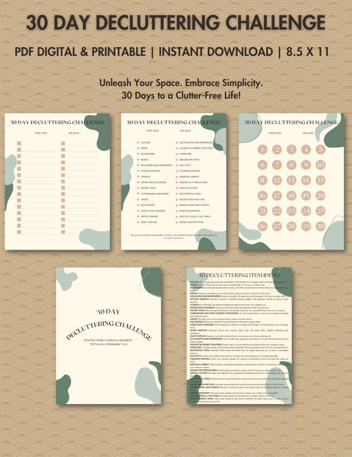 30 Day Decluttering Challenge/checklist, Minimalism Challenge ...