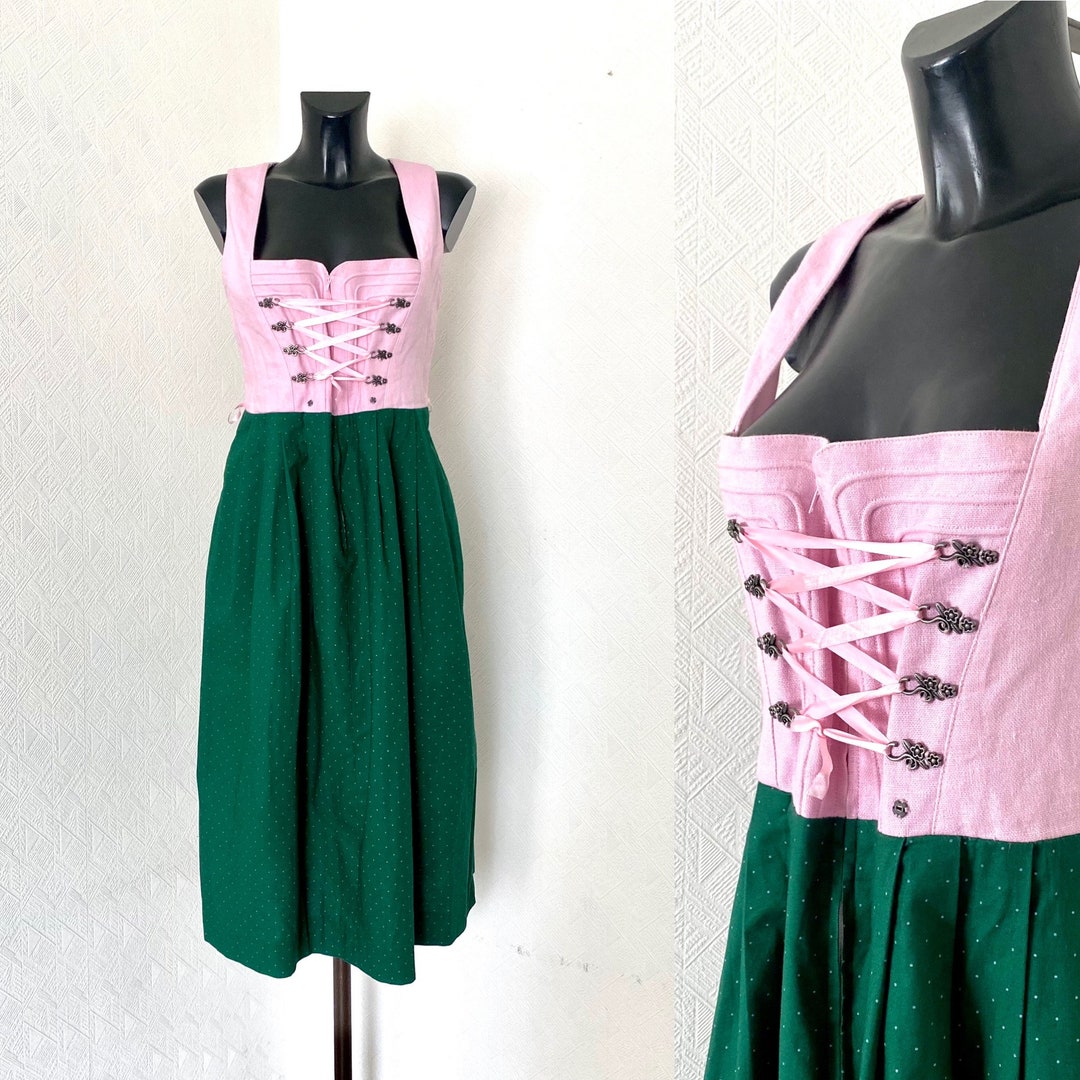 Dirndl Dress Pink Green Dress Loden Alpen Austrian Dirndl Edelweiss ...