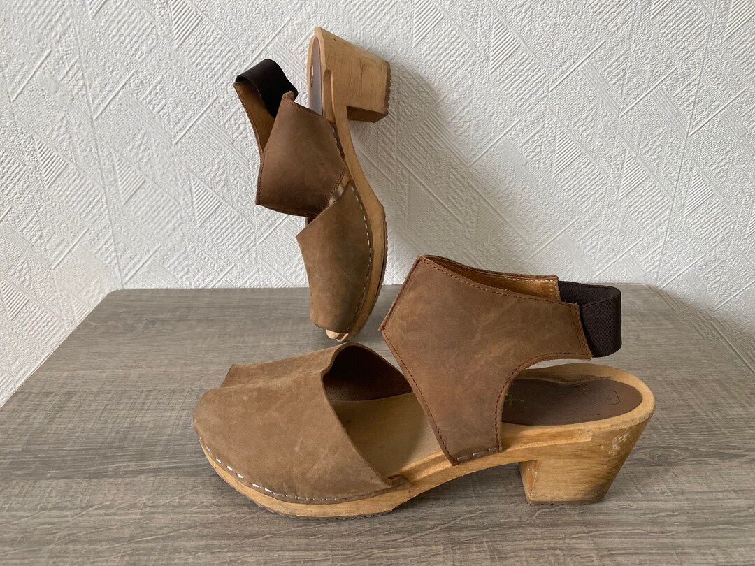 70s Moheda Clogs Made in Sweden Shoes Open Toe Clogs Brown Leather ...