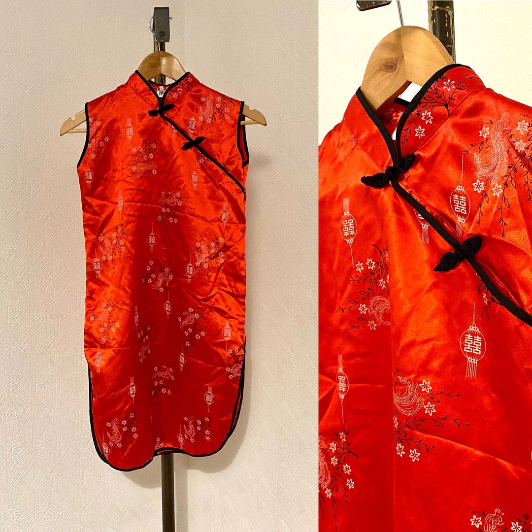 Chinese Cheongsam Qipao Red Colorful Mini Dress Traditional Mandarin ...