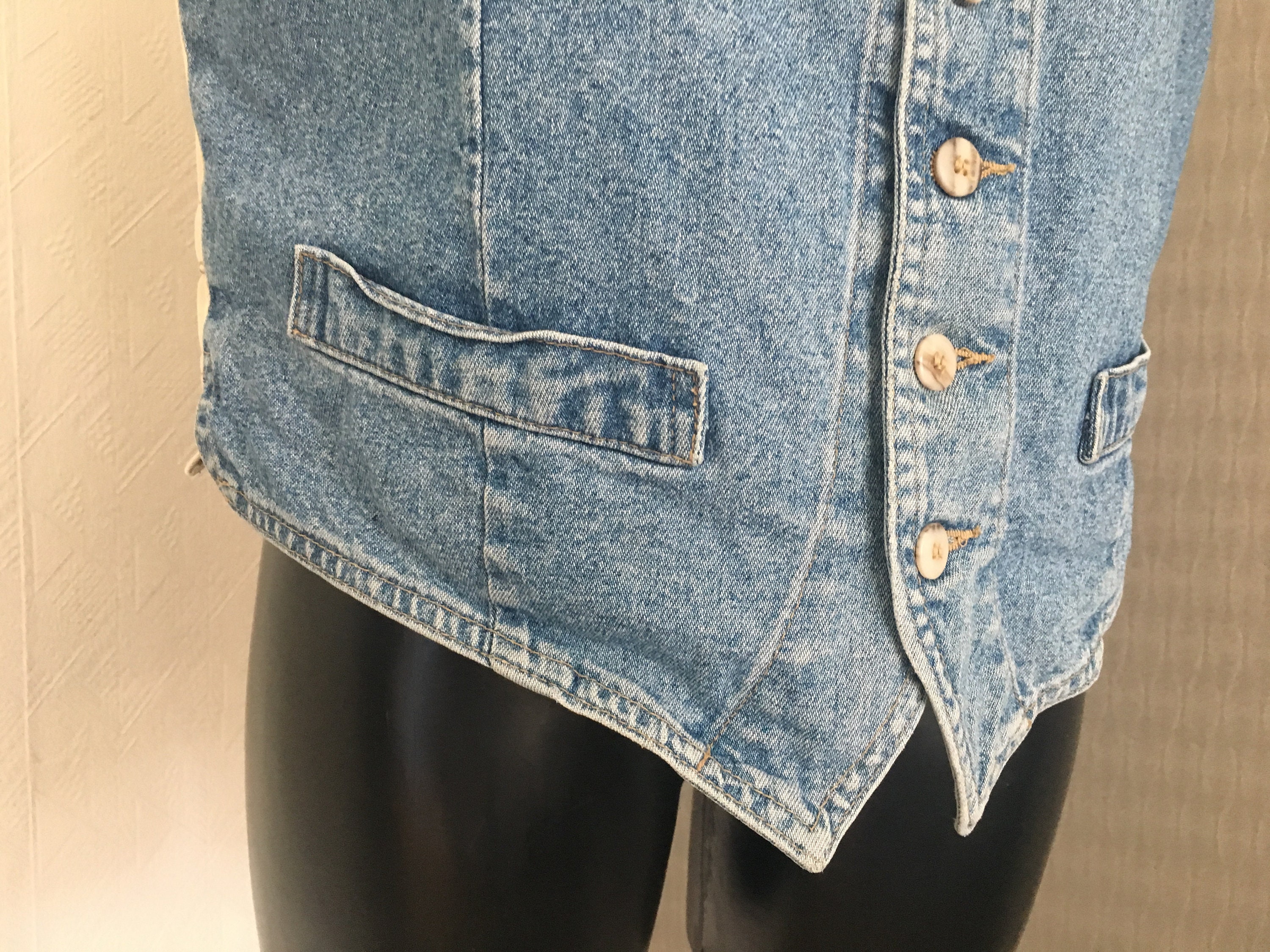 Vest Denim Vest Blue Denim Beige Back Side Unisex V Neckline Vest ...