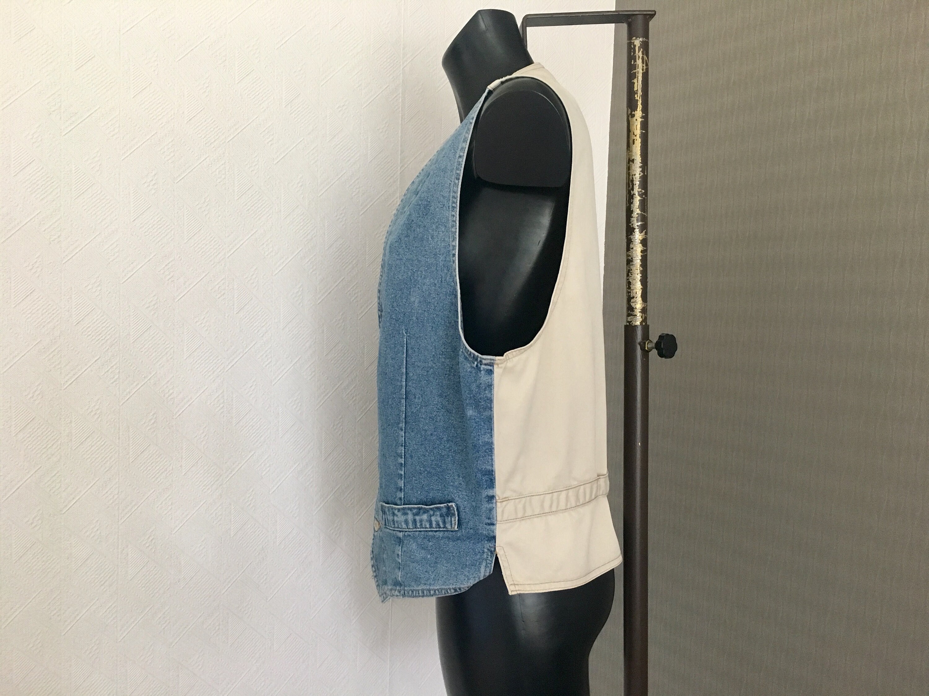 Vest Denim Vest Blue Denim Beige Back Side Unisex V Neckline Vest ...