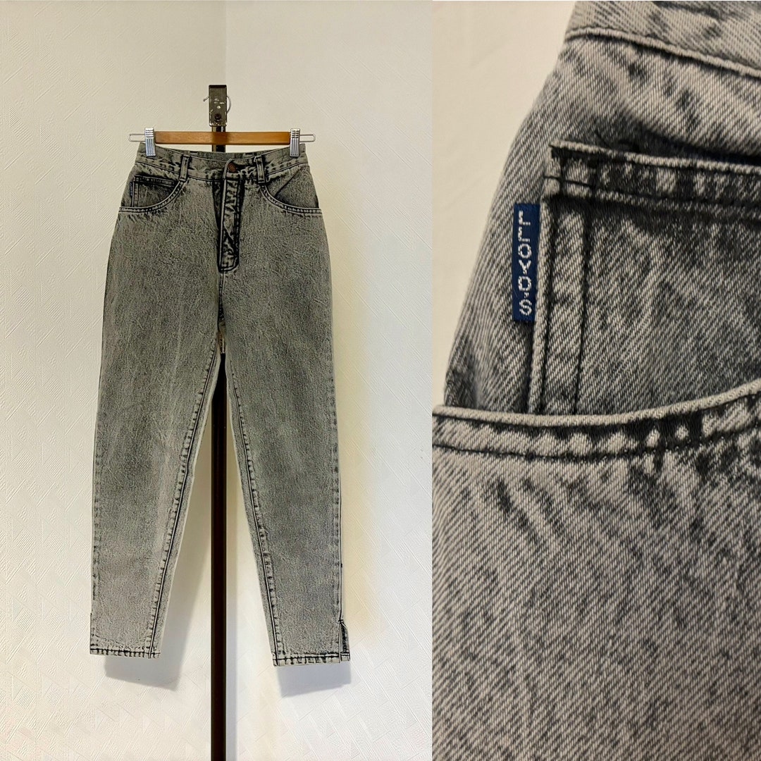 90s Vintage High Waist Gray Acid Wash Denim Jeans Peg Leg Trousers ...