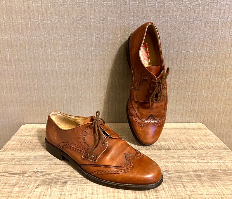 70s Vintage Men's Brown Leather Wingtip Brogue Formal Laced Oxford ...